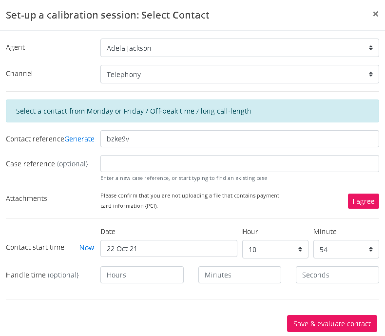 Setting Up A Calibration Session For A Contact Not Evaluated Previously